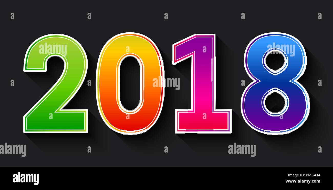 2018 Happy New Year. Colorful numbers with multicolor gradient and ...