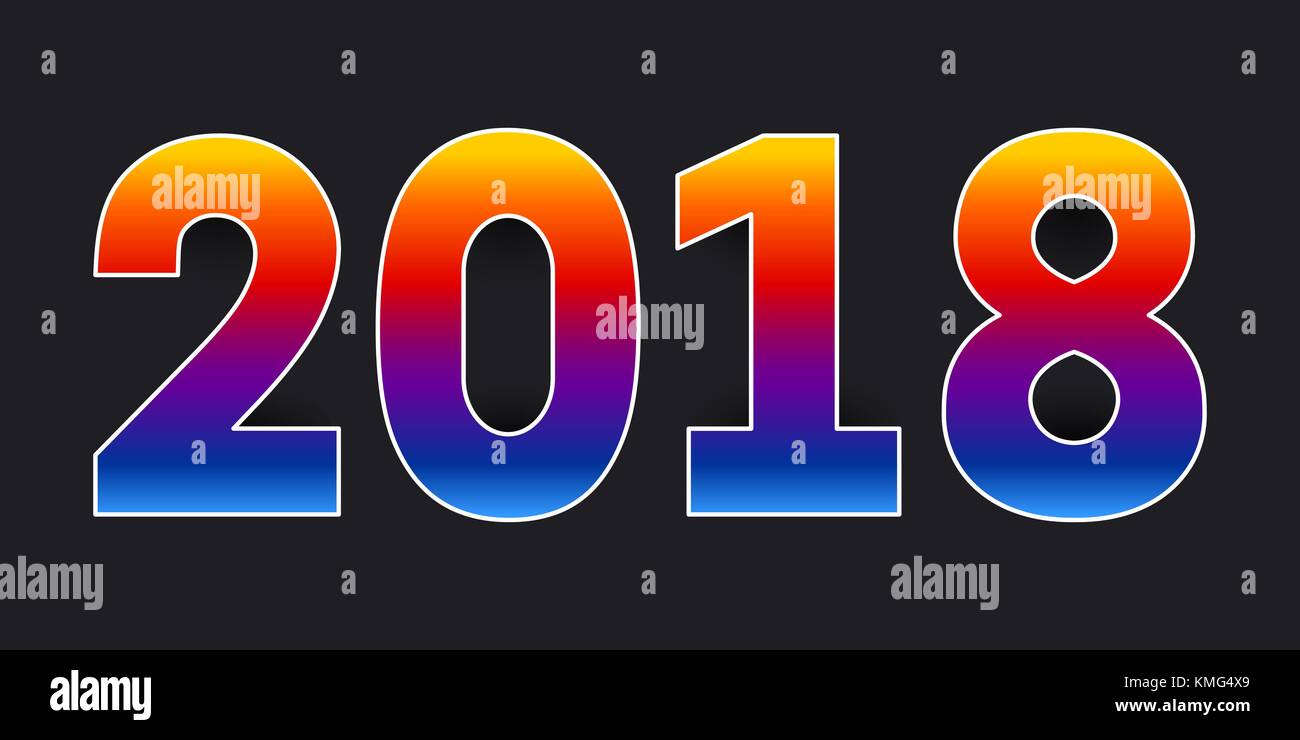 2018 Happy New Year. Colorful numbers with retro multicolor gradient ...