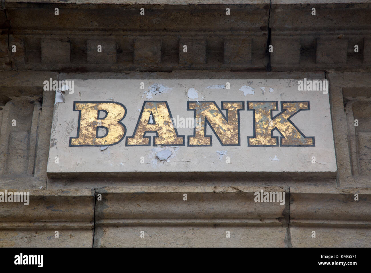 Bank Sign on Stone Facade Stock Photo - Alamy