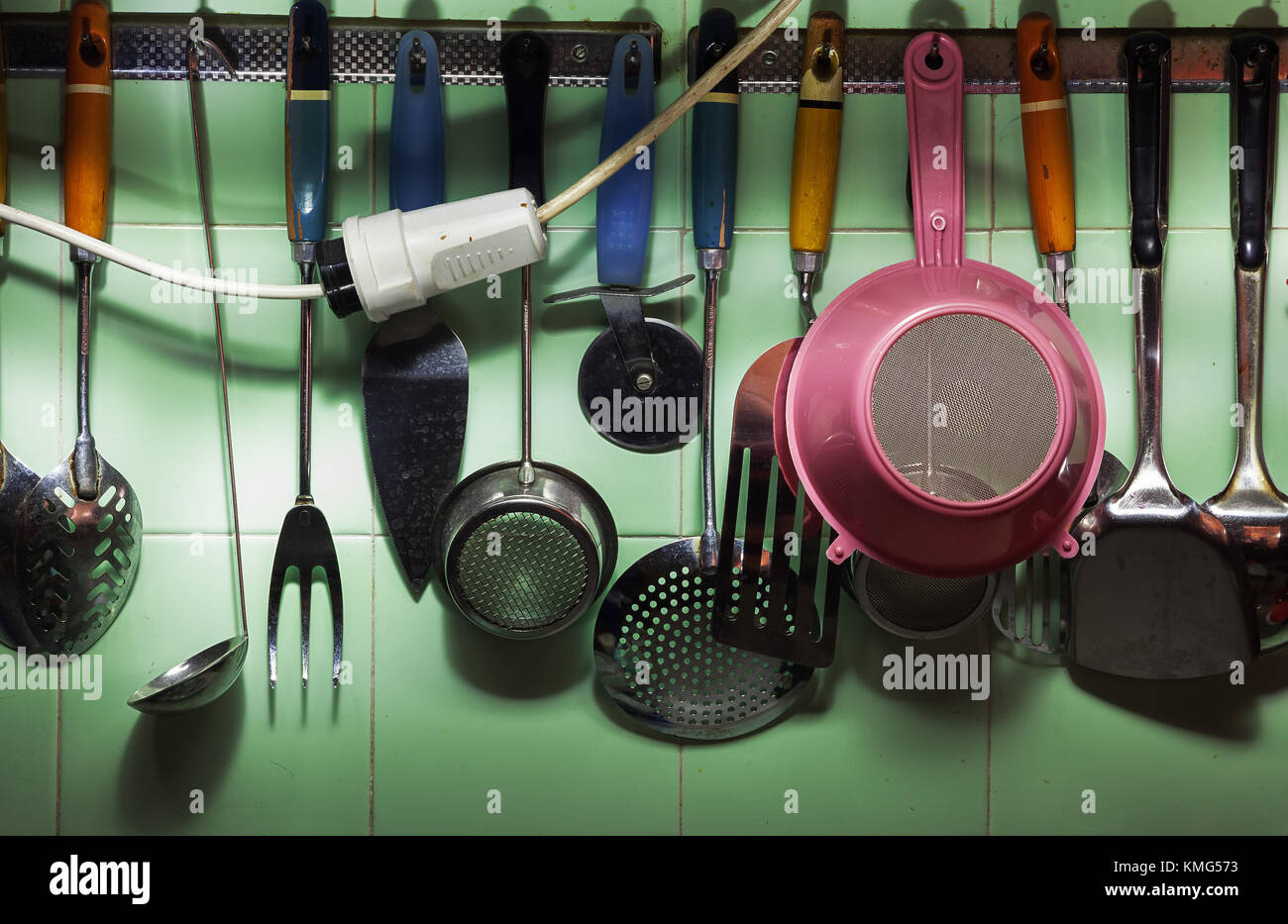 Various kitchen utensils for preparing food, closeup view Stock Photo ...