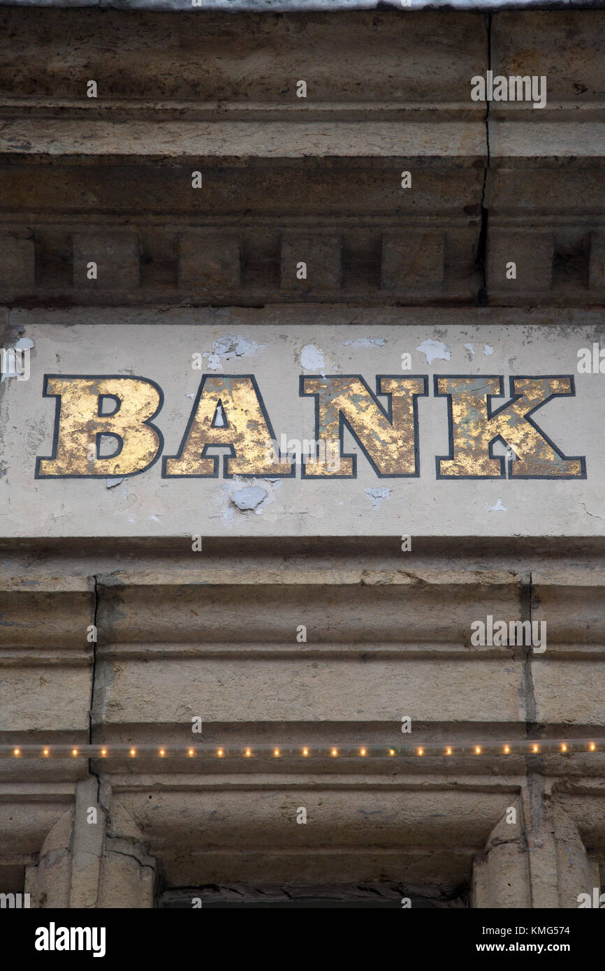Bank Sign on Stone Facade Stock Photo - Alamy