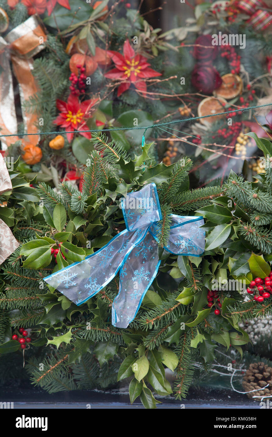 Christmas Reef Decoration with Ribbon Stock Photo - Alamy