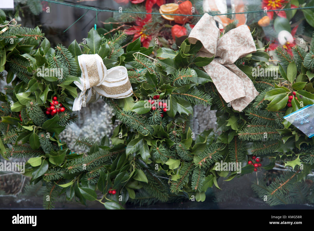 Christmas Reef Decoration with Ribbon Stock Photo - Alamy