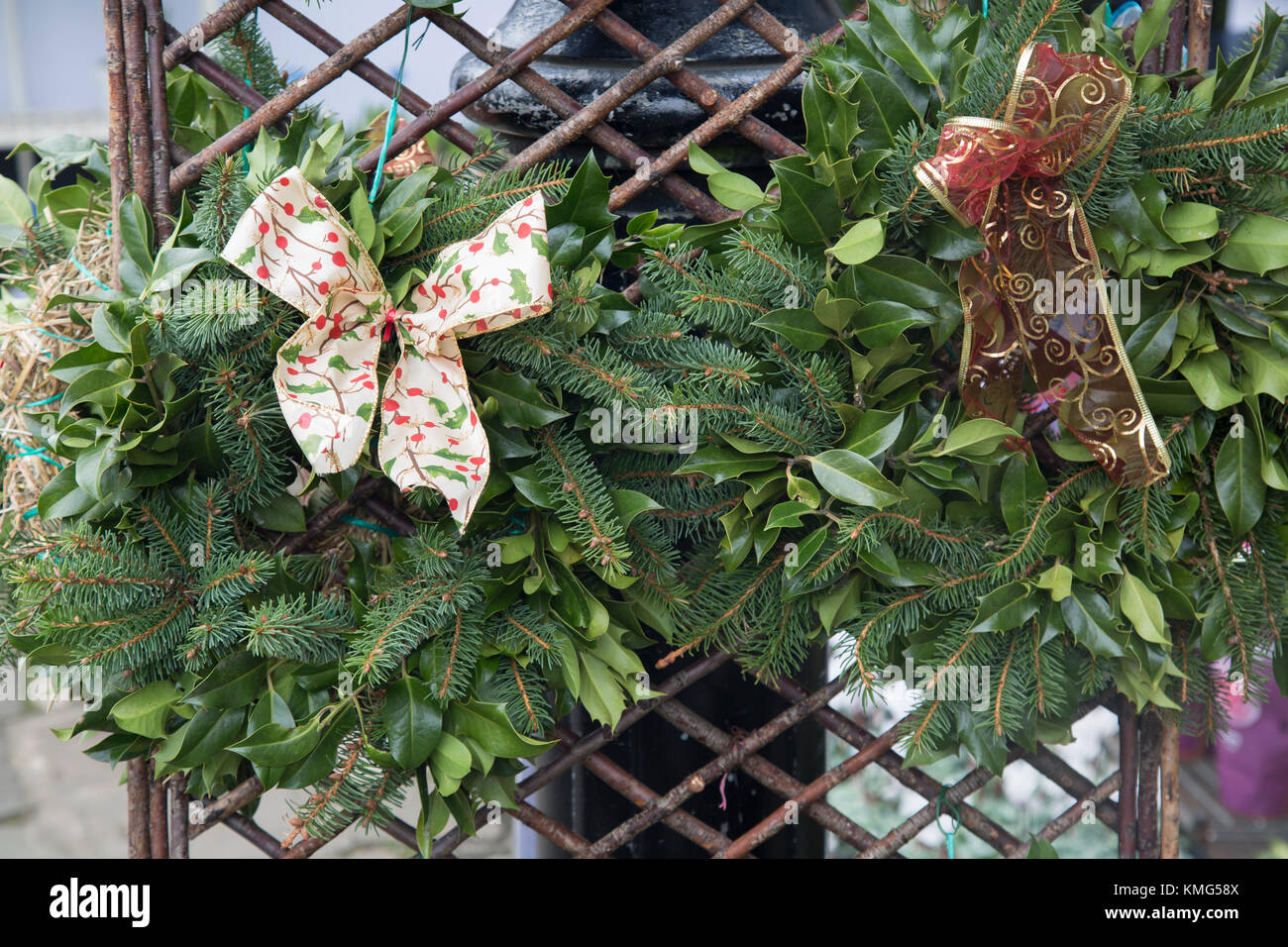 Christmas Reef Decoration with Ribbons Stock Photo - Alamy