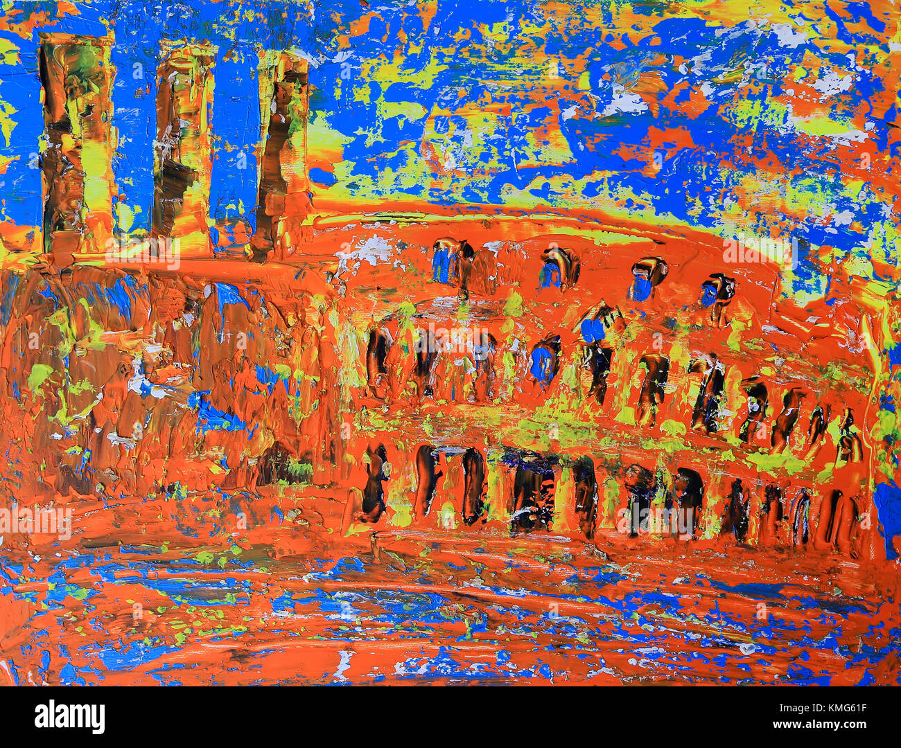 Abstract roman cityscape of the Colosseum painted by acryl Stock Photo ...