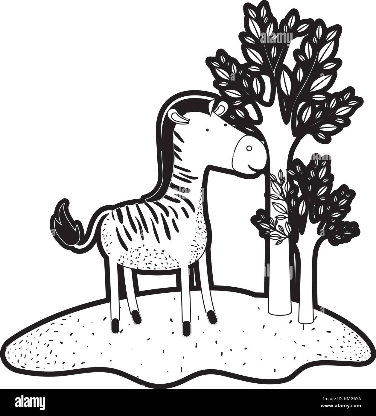 zebra cartoon in forest next to the trees in black silhouette with ...