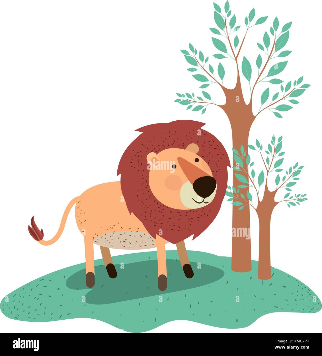 lion cartoon in forest next to the trees in colorful silhouette Stock ...