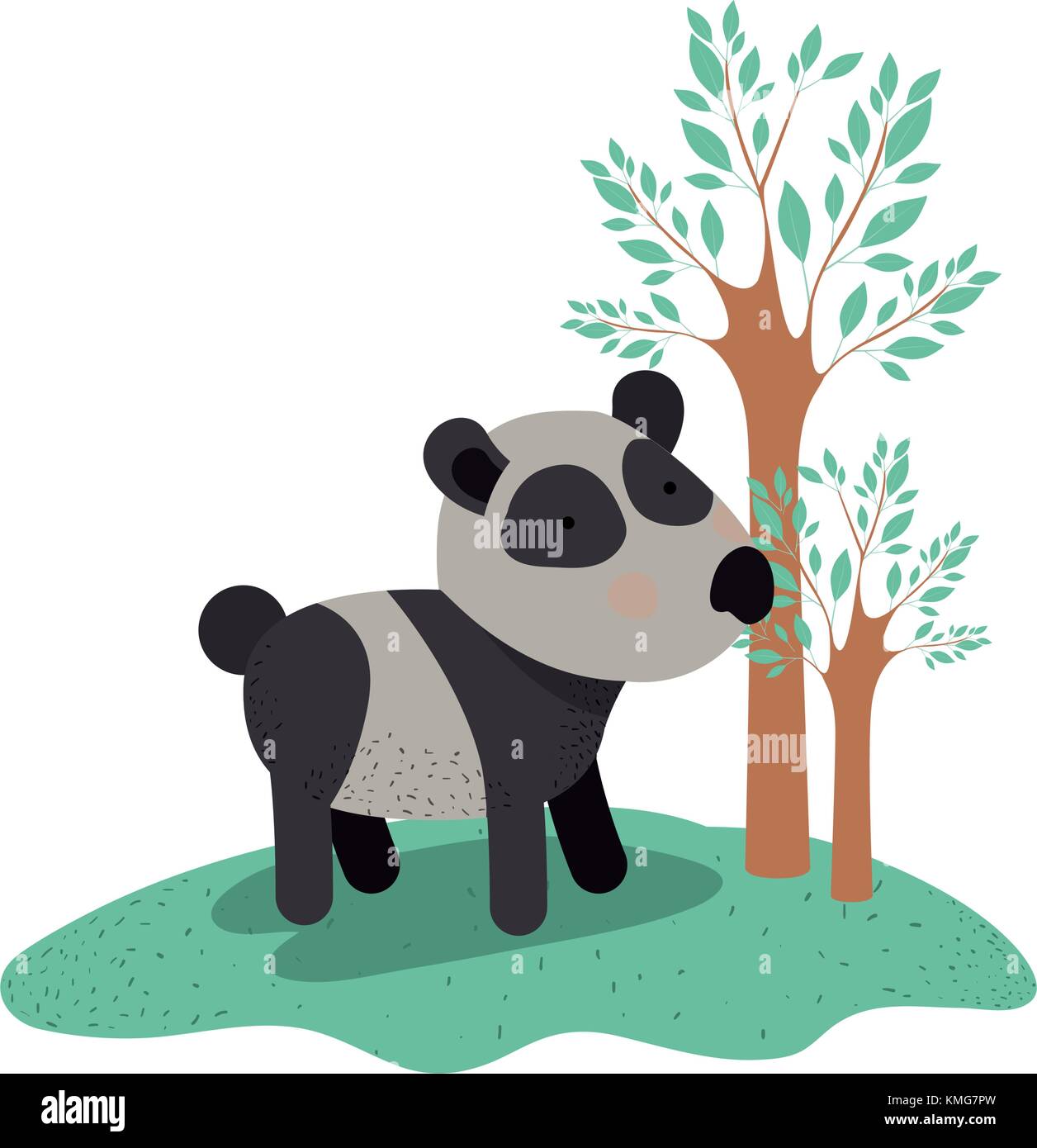 panda cartoon in forest next to the trees in colorful silhouette Stock ...