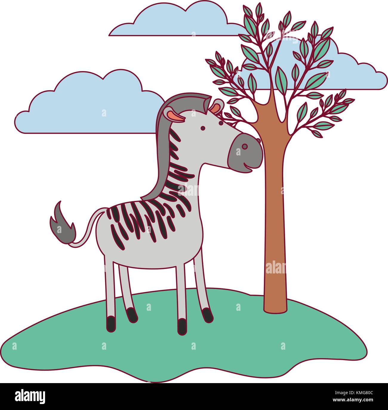 zebra cartoon in forest next to the trees in colorful silhouette with ...