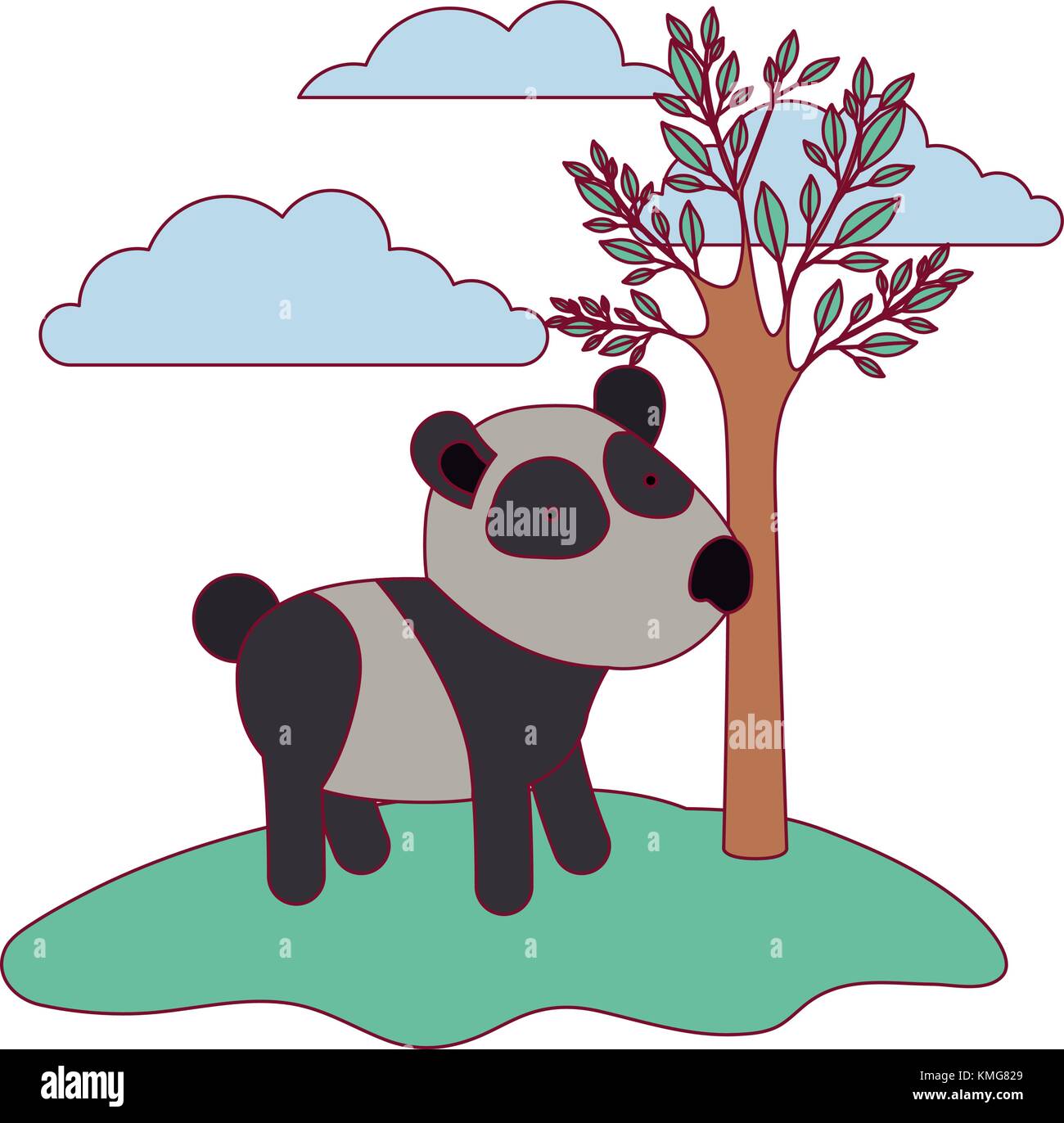 panda cartoon in forest next to the trees in colorful silhouette with ...
