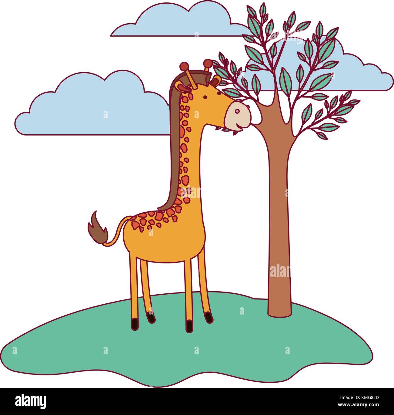 giraffe cartoon in forest next to the trees in colorful silhouette with ...