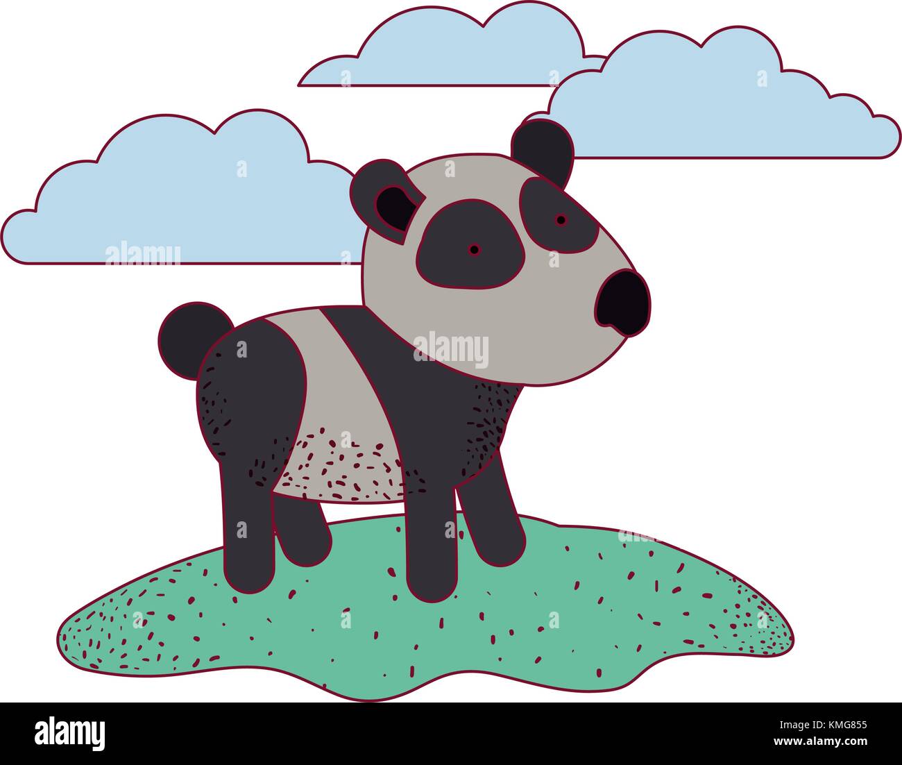 panda cartoon in outdoor scene with clouds on colorful silhouette with ...
