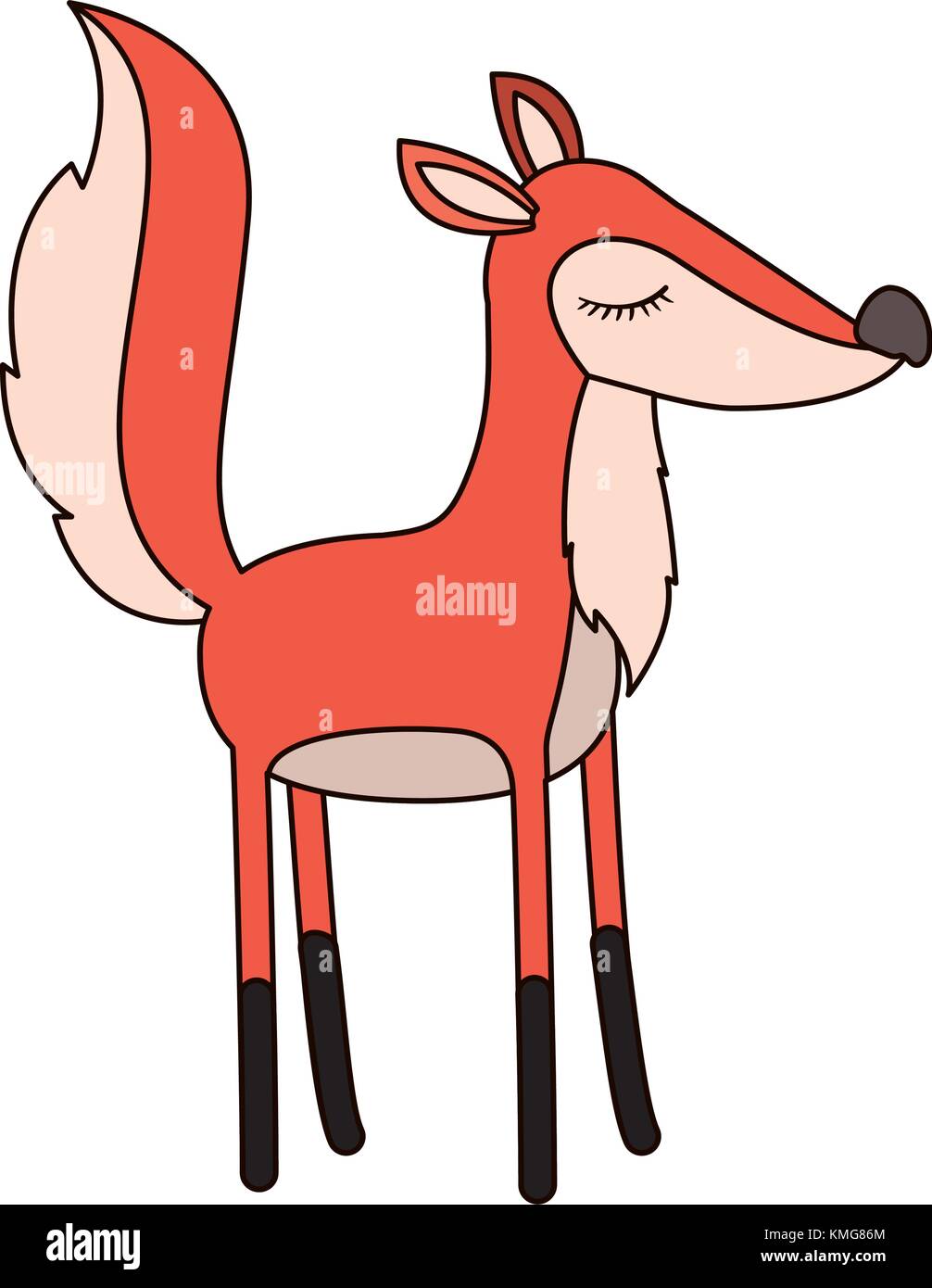 female fox cartoon with closed eyes expression colorful silhouette in ...