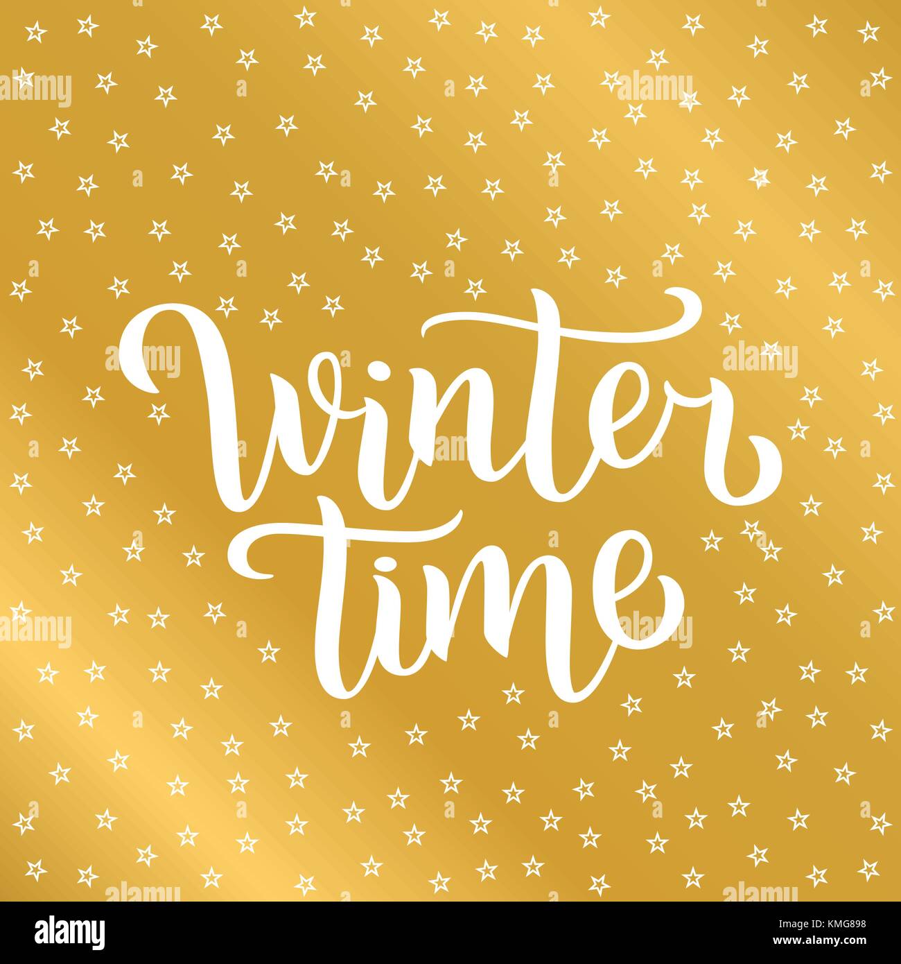 Winter time custom white lettering text on golden background with stars ...