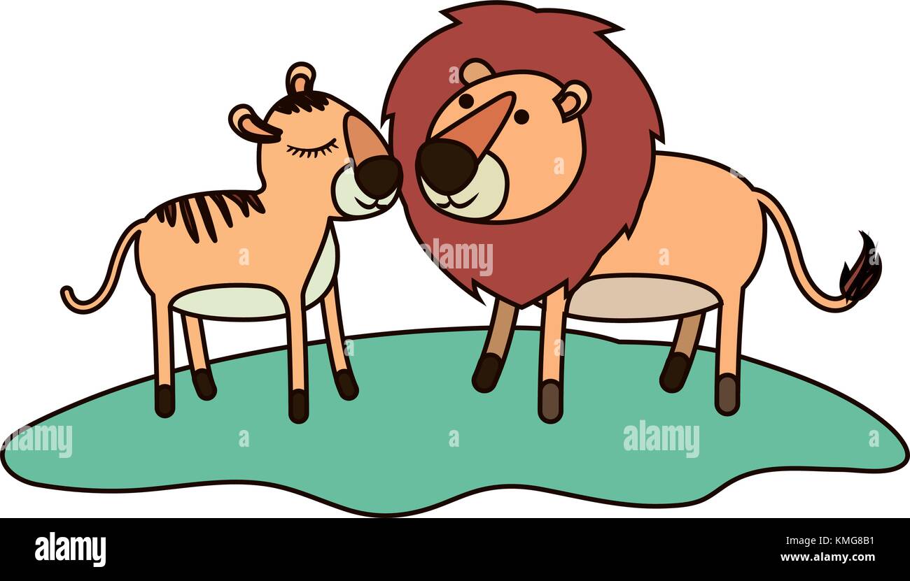 lions couple over grass in colorful silhouette on white background ...