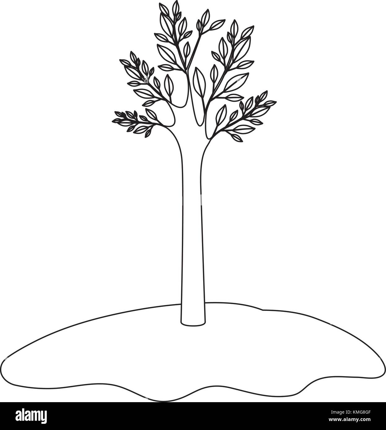 Tree In Grassland With Monochrome Silhouette Stock Vector Image And Art Alamy
