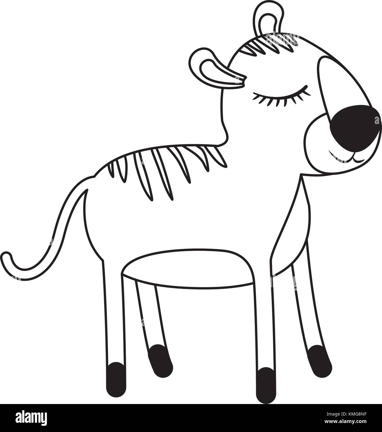 female tiger cartoon with closed eyes expression in monochrome ...