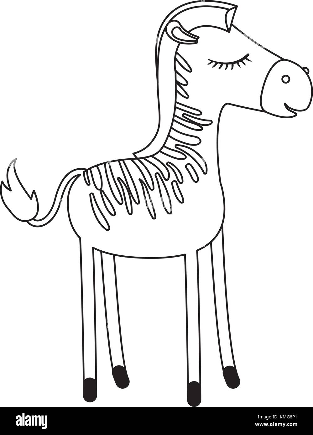 female zebra cartoon with closed eyes expression in monochrome ...