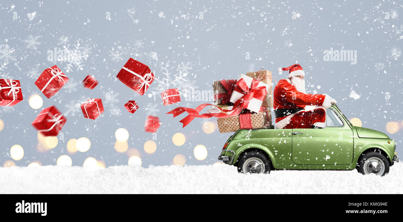 Santa Claus on car Stock Photo - Alamy