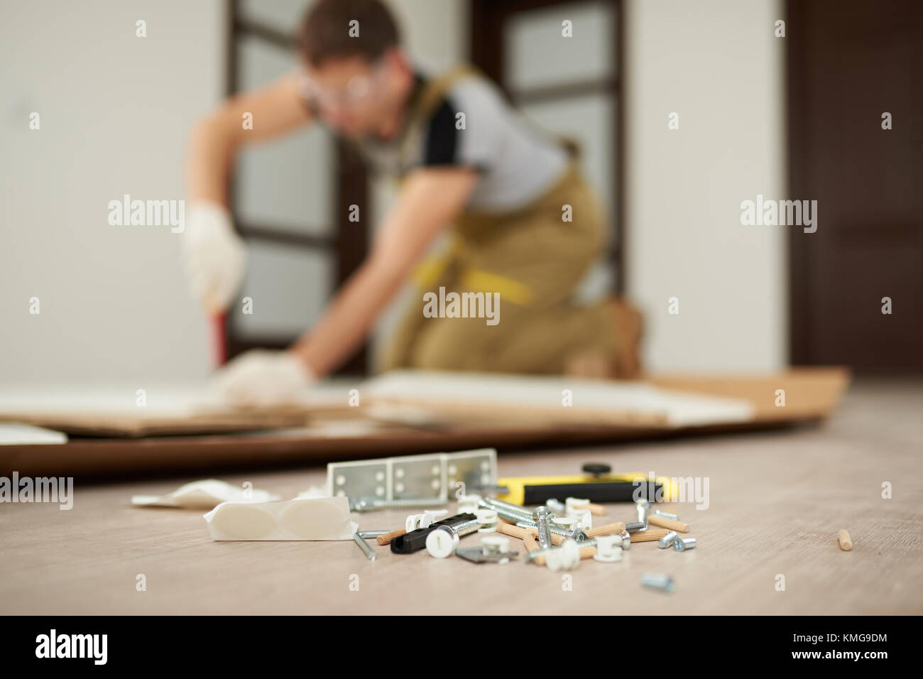 Furniture screws close-up on blurred carpenter background Stock Photo ...