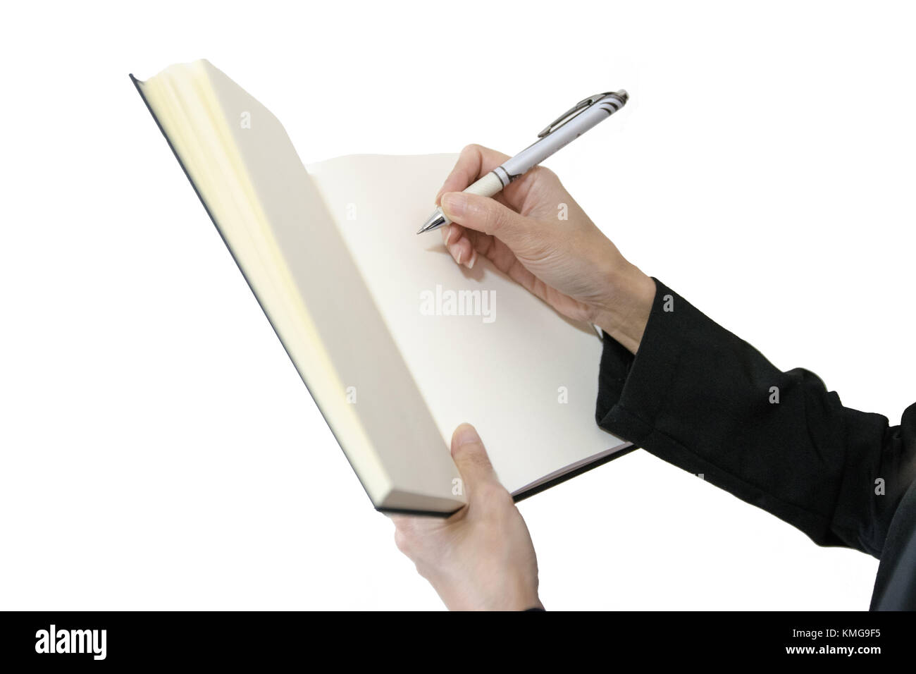 copy space Open book in hand isolated on white backgroun Stock Photo ...