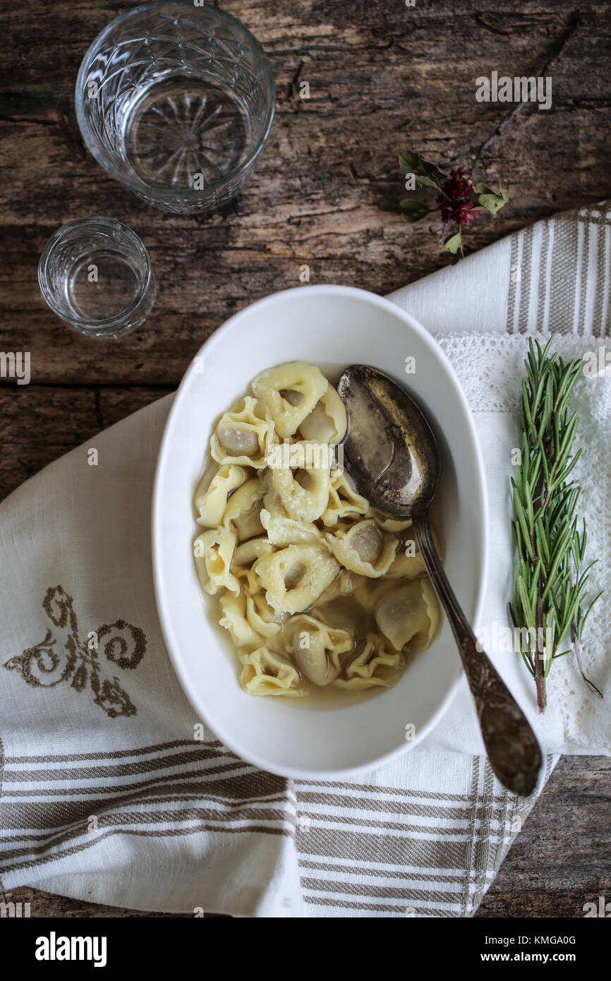 Cappelletti in beef broth Stock Photo - Alamy