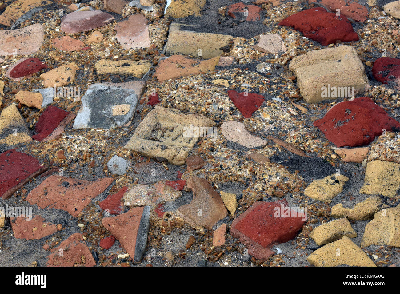 a selection of different pieces of broken building bricks, stones and ...