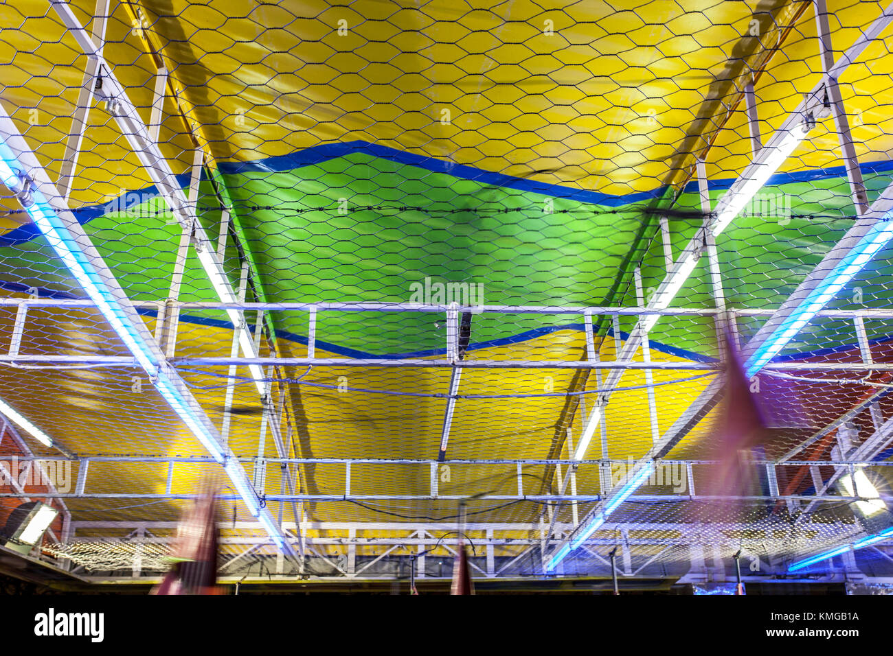 Bumper cars ceiling attraction. Low motion shot Stock Photo - Alamy