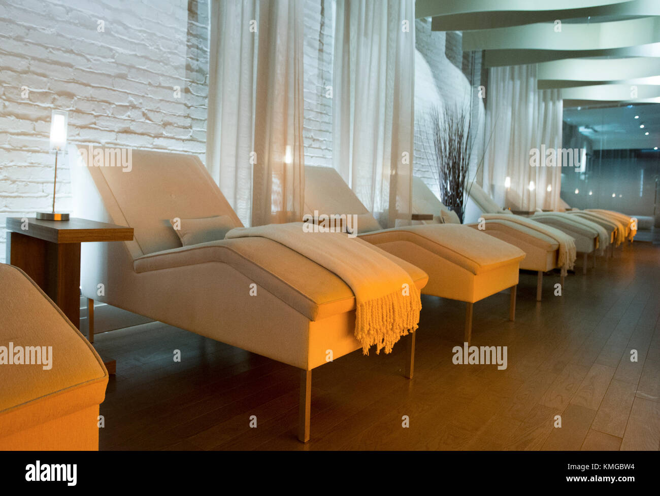 A relaxation room is shown at a spa Stock Photo - Alamy