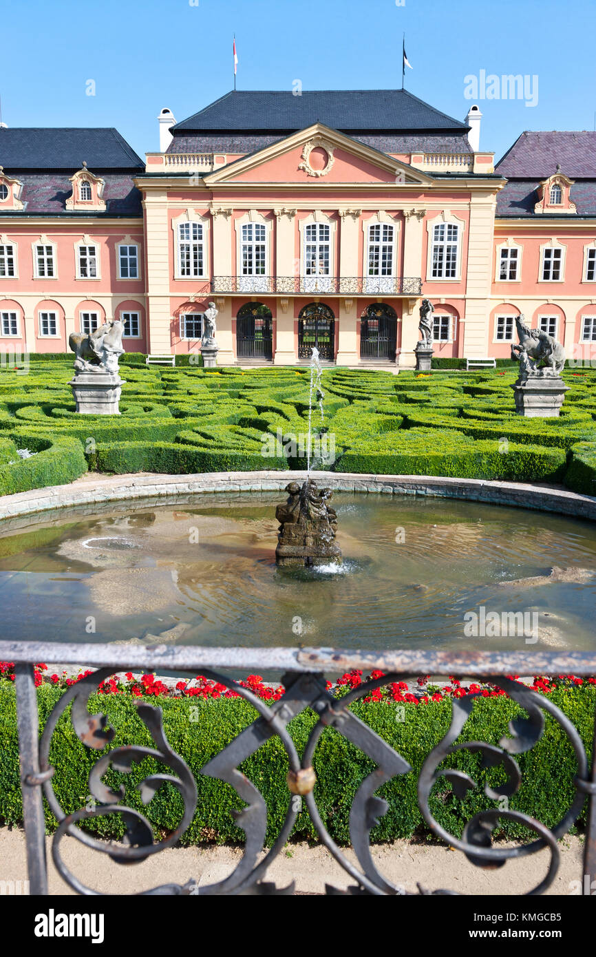 rococo chateau Dobris, large french gardens wirh baroque statues ...