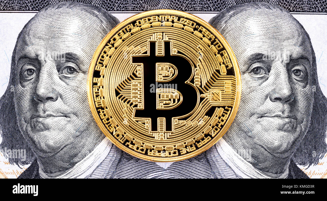 Cryptocurrency of the Bitcoin with Benjamin Franklin portrait from one ...