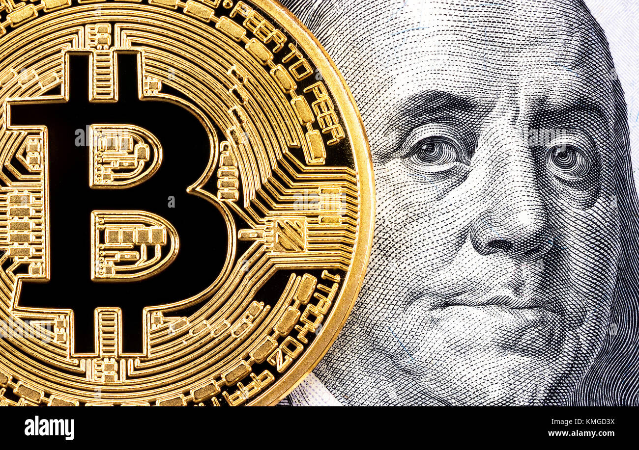 Cryptocurrency of the Bitcoin with Benjamin Franklin portrait from one ...