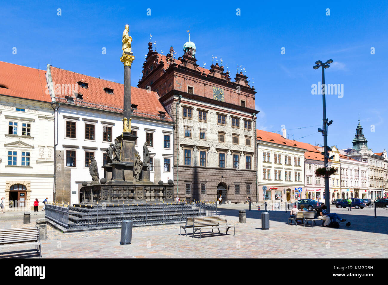 PLZEN, CZECH REPUBLIC - circa AUGUST - renaissance town hall and plague ...