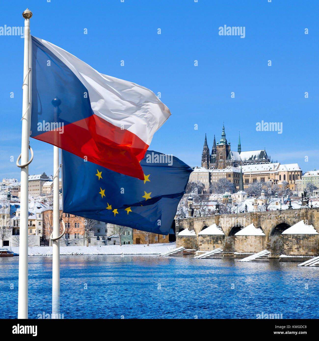 Flag, Prague castle and Lesser town, Prague (UNESCO), Czech republic in ...