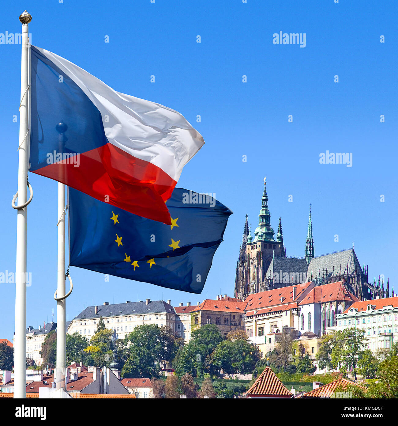 Flag, Prague castle and Lesser town, Prague (UNESCO), Czech republic in ...