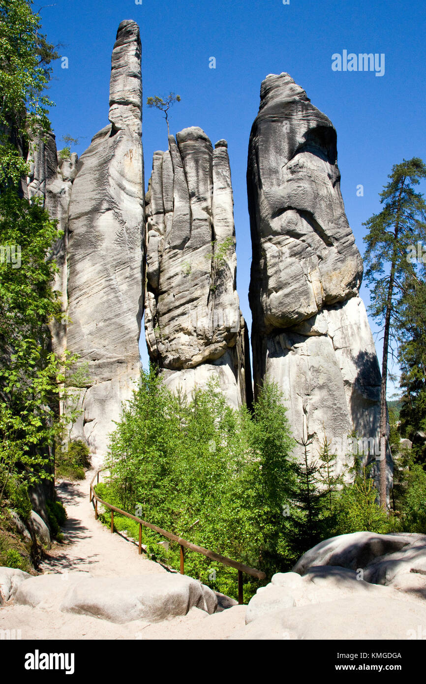 Mayor and His Wife - limestone Adrspach rock town and quarry lake ...