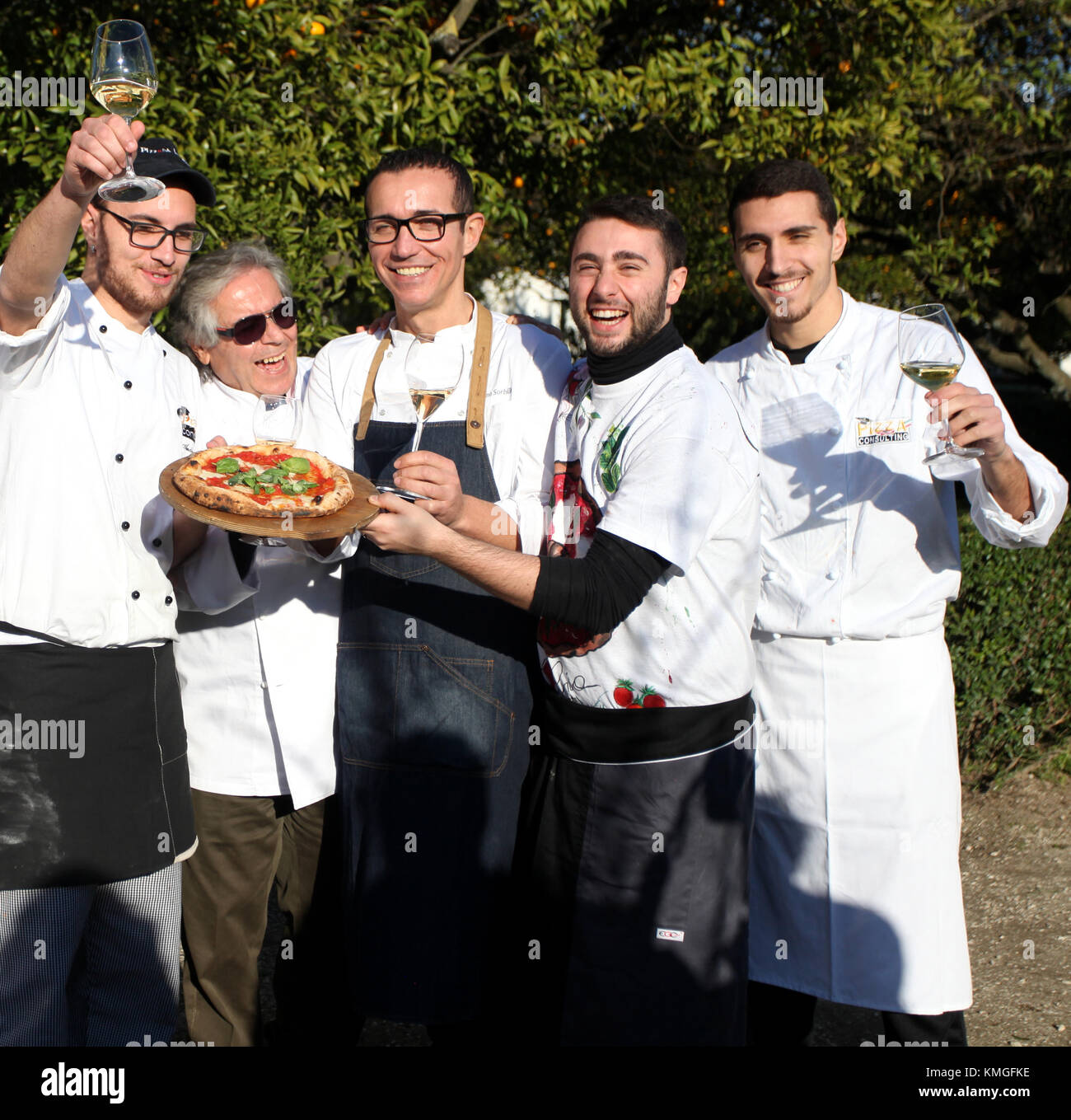 Italy, Naples 7 December 2017. 6th Dec, 2017. Group of Neapolitan pizza ...