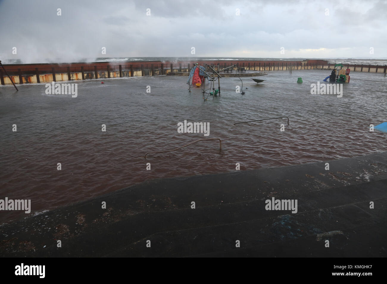 Scotland, Ayrshire, Prestwick. The former open air swimming pool which ...