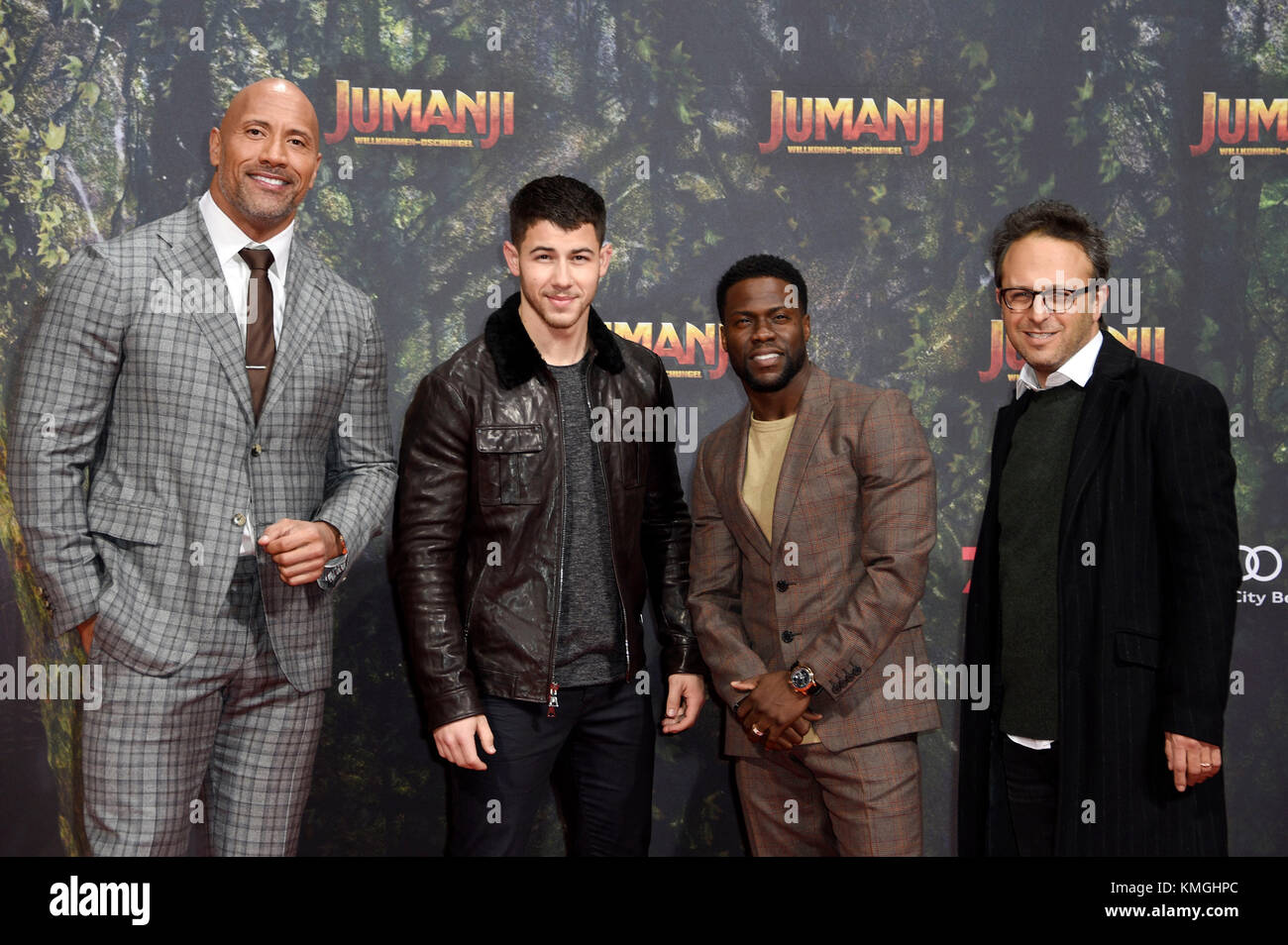 Berlin, Germany. 06th Dec, 2017. Dwayne Johnson, Nick Jonas, Kevin Hart ...