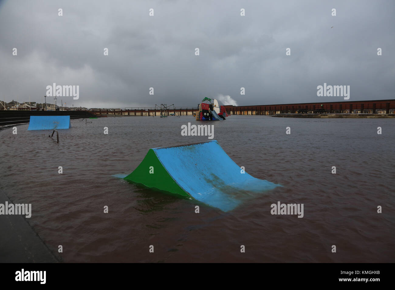 Scotland, Ayrshire, Prestwick. The former open air swimming pool which ...