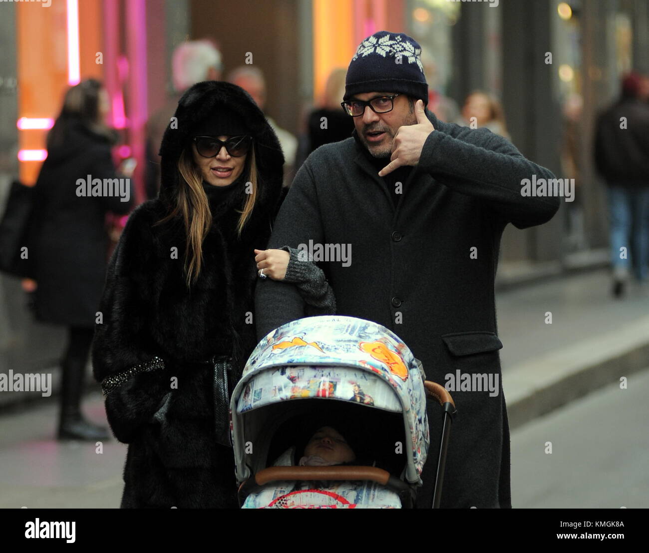 Milan, Cecilia Capriotti with boyfriend Gianluca and daughter walking ...