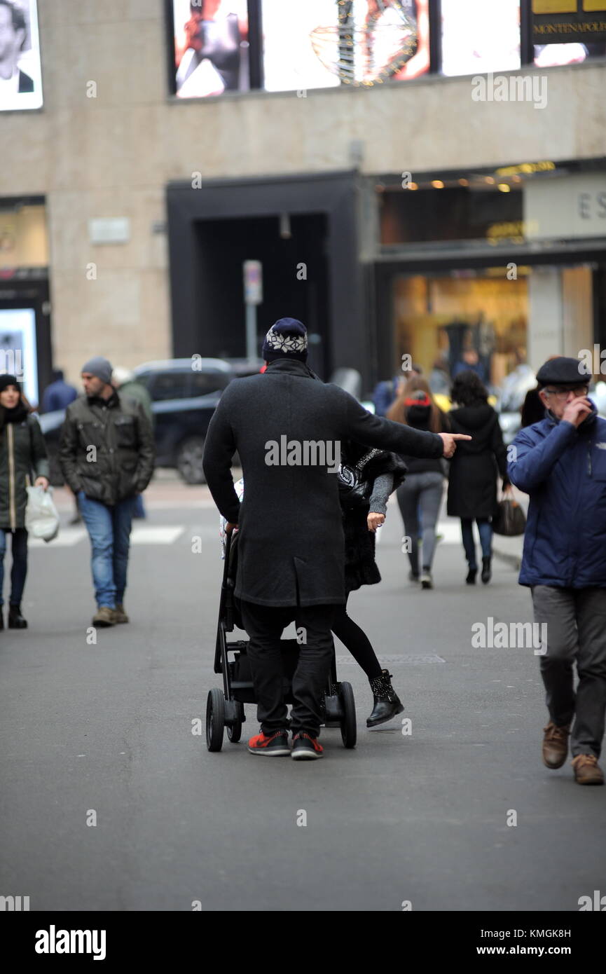 Milan, Cecilia Capriotti with boyfriend Gianluca and daughter walking ...