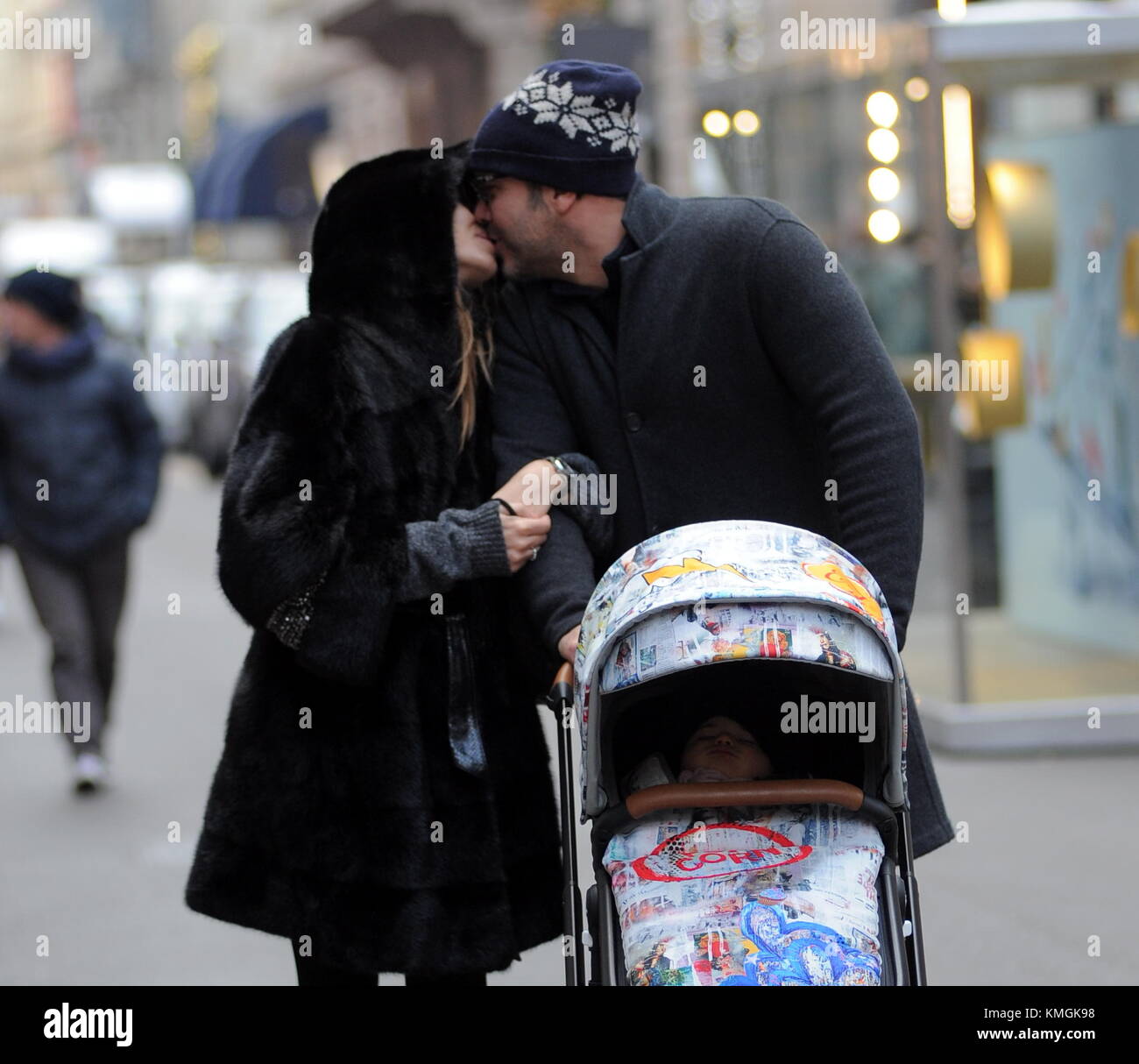 Milan, Cecilia Capriotti with boyfriend Gianluca and daughter walking ...