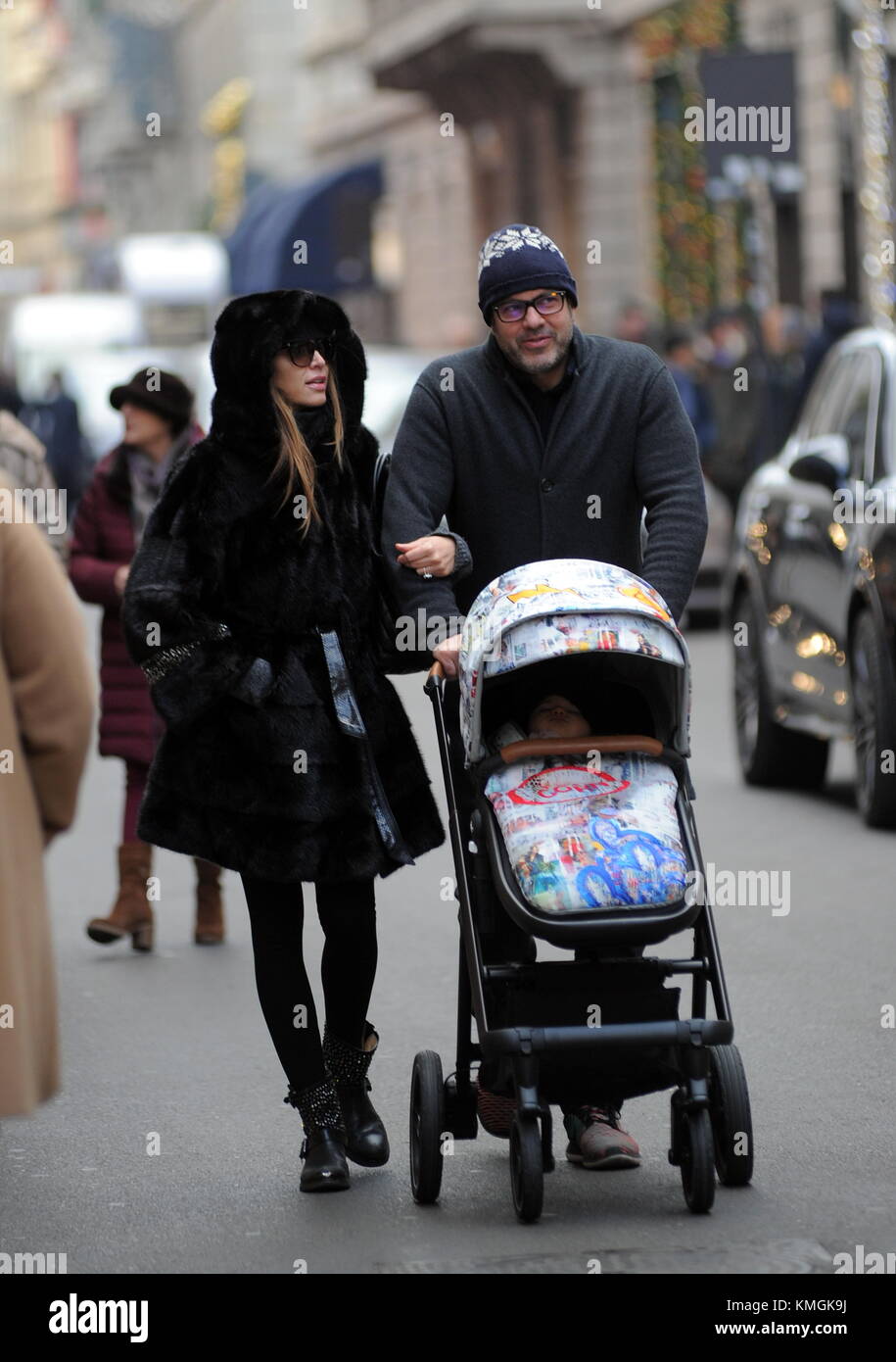 Milan, Cecilia Capriotti with boyfriend Gianluca and daughter walking ...