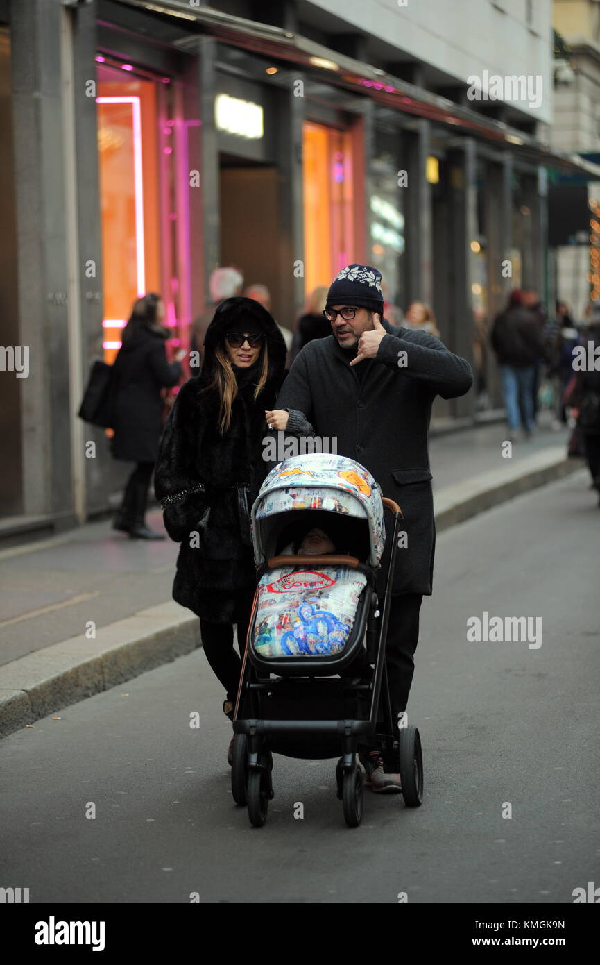 Milan, Cecilia Capriotti with boyfriend Gianluca and daughter walking ...