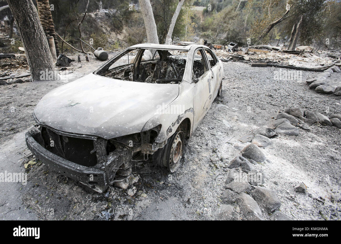 Los Angeles, California, USA. 7th Dec, 2017. The remains of a wildfire ...