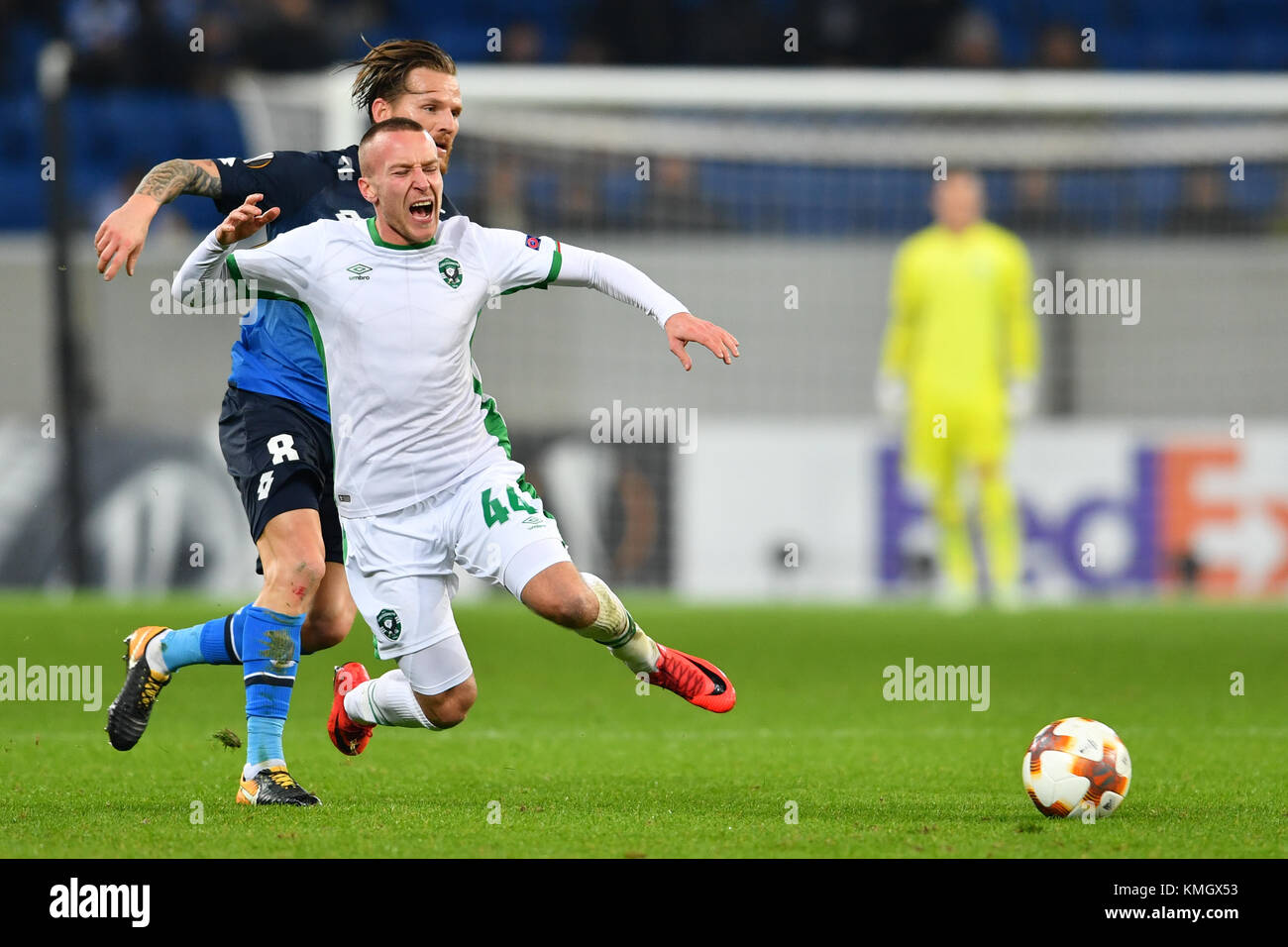 Sinsheim, Germany. 7th Dec, 2017. Hoffenheim's Eugen Polanski (l) and ...
