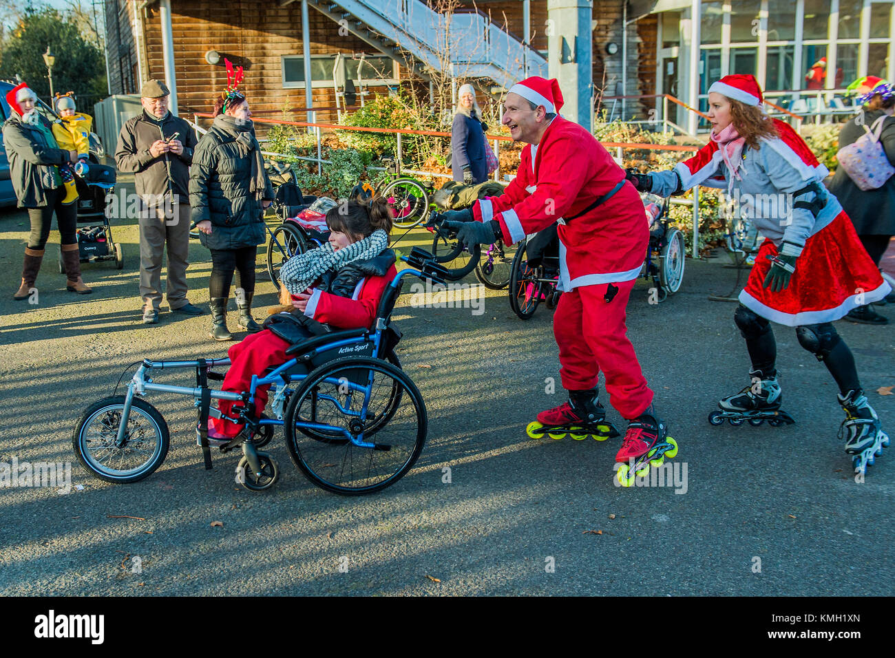 London, UK. 09th Dec, 2017. Wheelchair Santas were self-propelled or ...