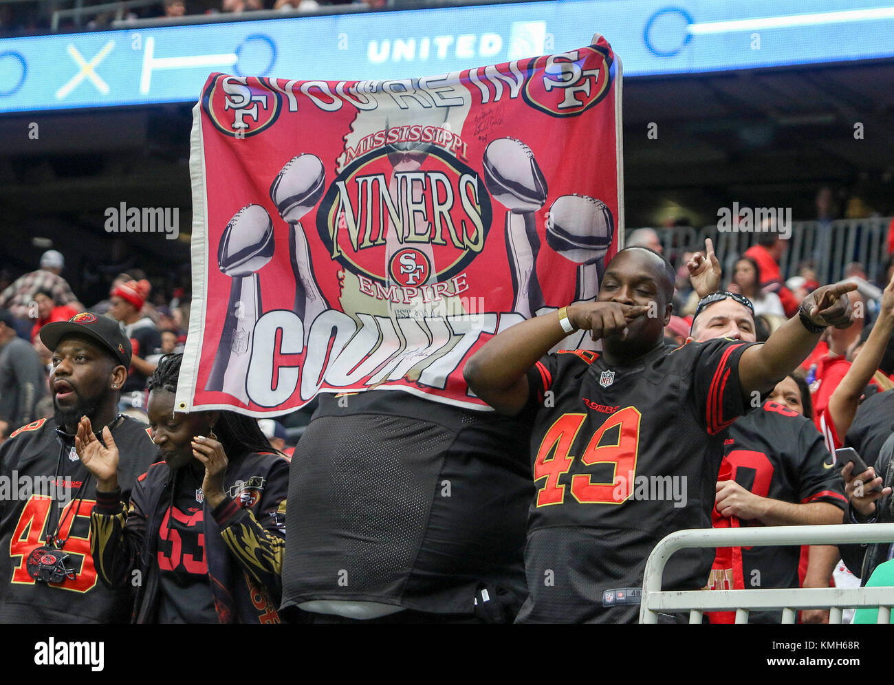 Houston, TX, USA. 10th Dec, 2017. San Francisco 49ers fans during the ...