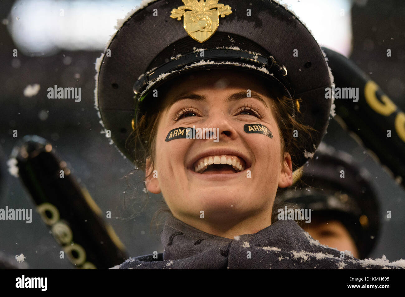 Philadelphia, PA, USA. 09th Dec, 2017. A female West Point Cadet reacts ...